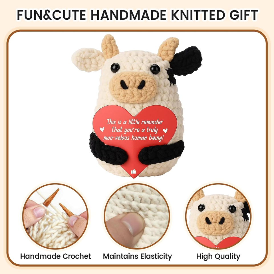 Positive Crochet Animals, Pocket Hug Positive Cow with Inspirational ...