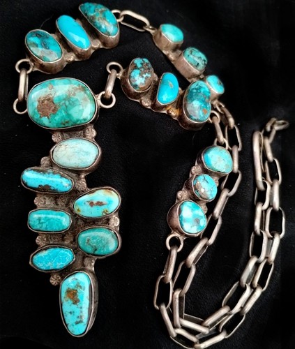 NAVAJO TURQUOISE 21"NECKLACE Lydia Begay Vintage Beauty Old Feel Vivid ...