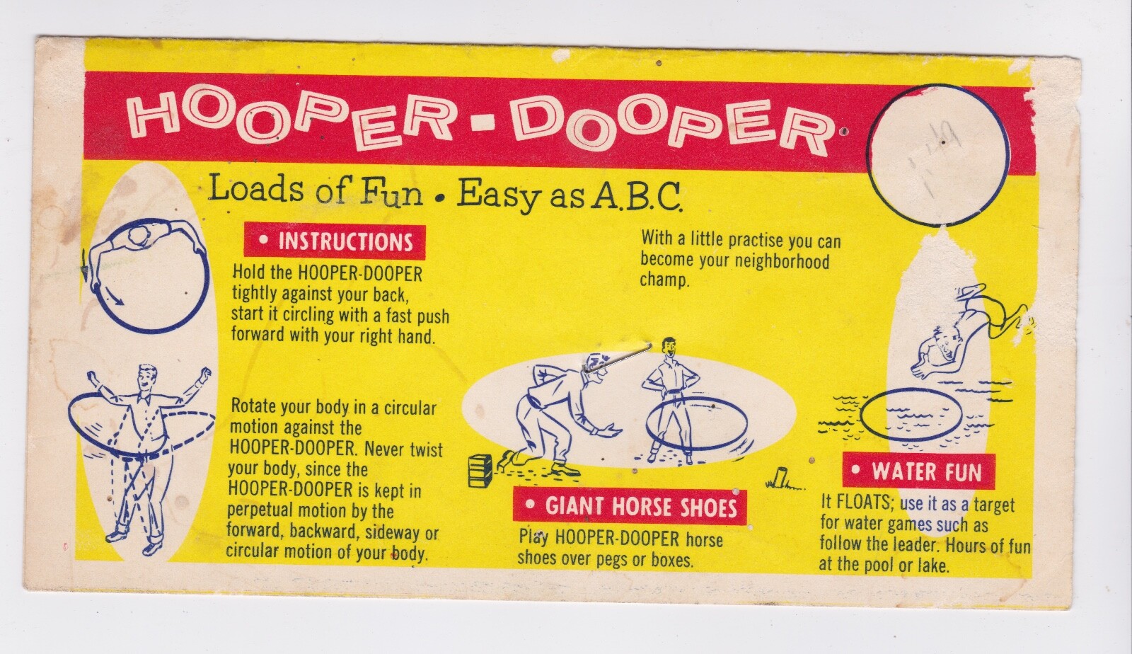 1965 Hooper Dooper Instruction Tag Amsco Toy Co. a smaller Hula Hoop ...
