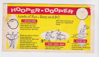 1965 Hooper Dooper Instruction Tag Amsco Toy Co. a smaller Hula Hoop ...
