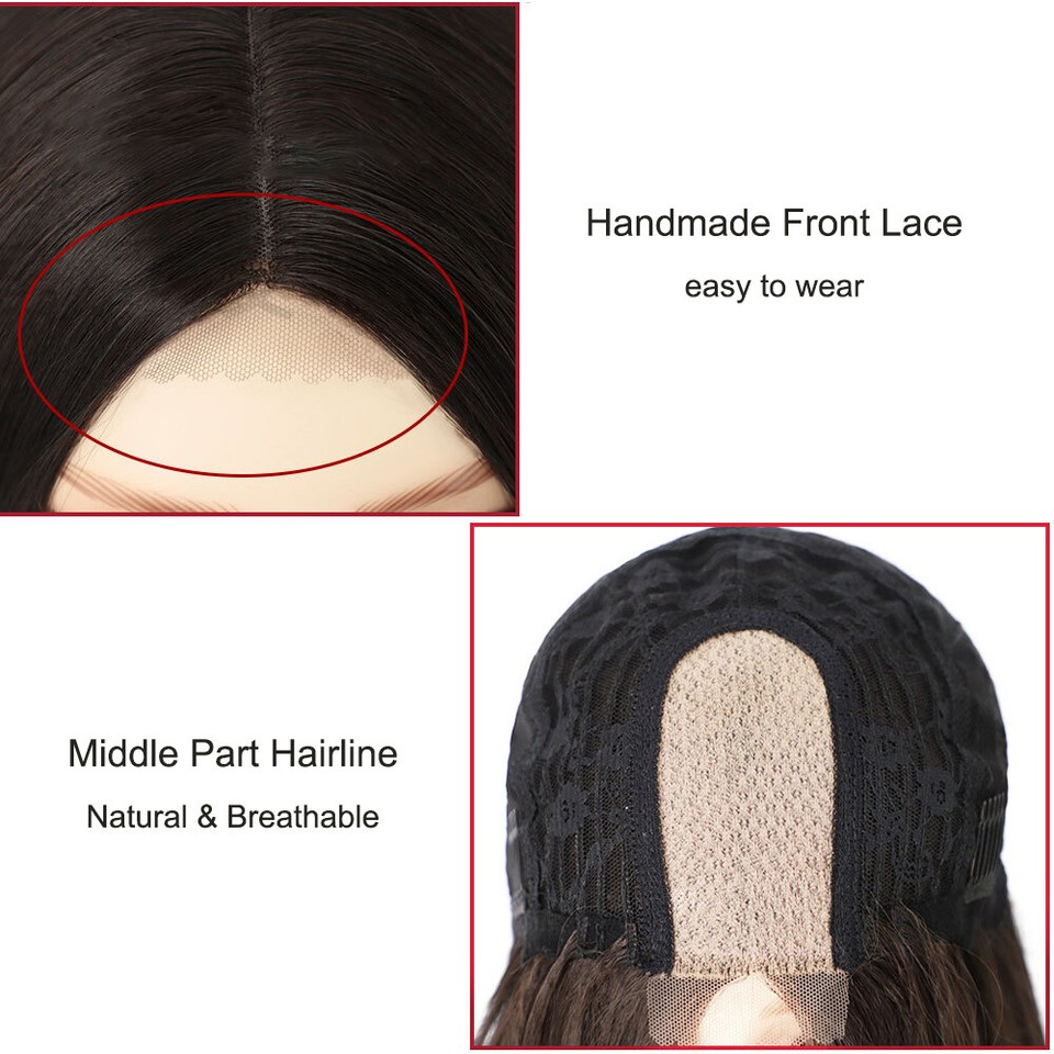 28" Long Straight Hair Lace Front Wigs Middle Part Mini Lace Cosplay ...