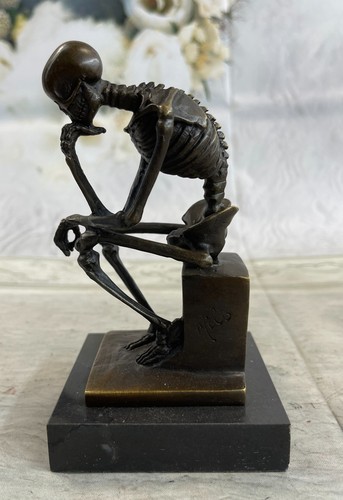 MODERN ART SOLID BRONZE "SKELETON THINKER" SIGNED MILO HOT CAST MARBLE ...