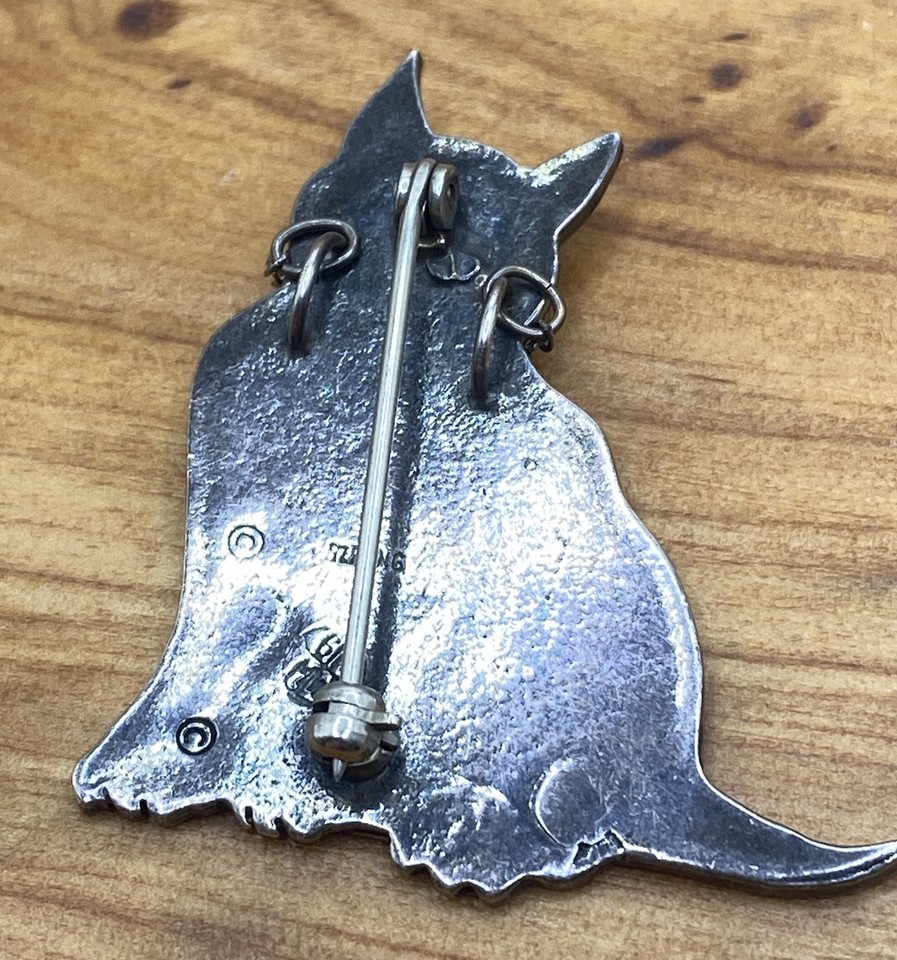 VINTAGE GREAT FALLS METAL WORKS STERLING SILVER CAT WITH NECKLACE PIN ...