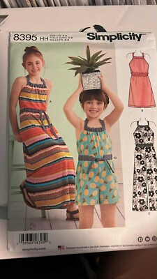 Simplicity 8395 Sz 3-14 Girls Childs Dress Halter Shorts Jumper Summer Pattern | eBay