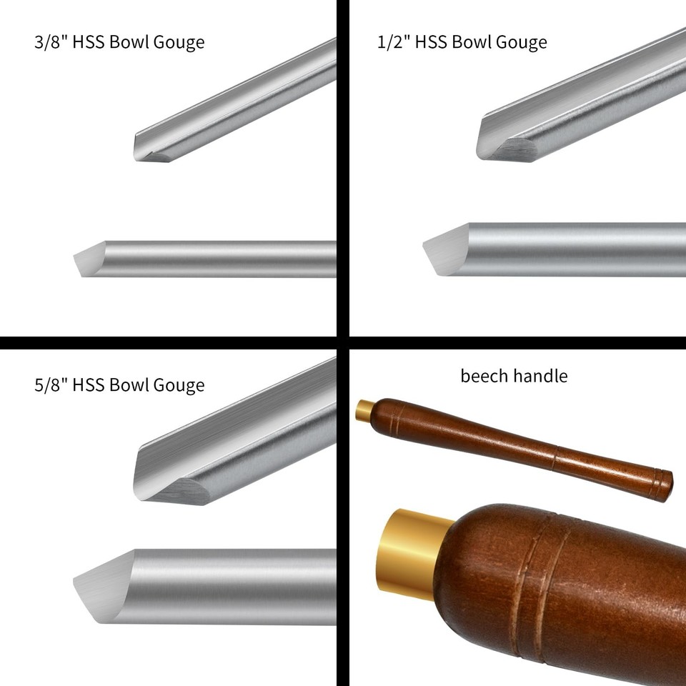 3 Pcs HSS Bowl Gouge Lathe Chisel Set, Wood Lathe Bowl Turning Tools ...