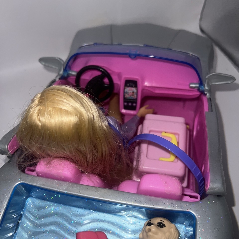 Barbie Car Barbie Extra Sparkly Silver 2-Seater Toy Convertible Doll ...