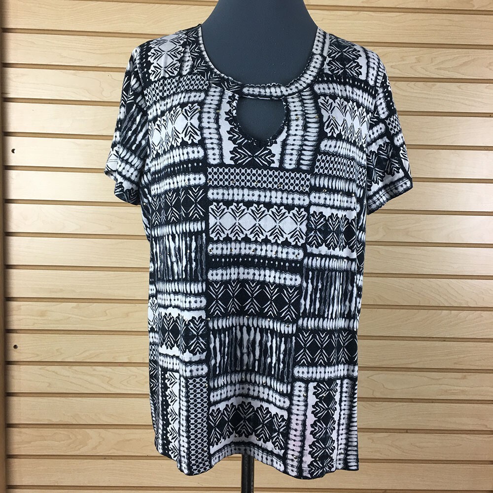 Rafaella T-Shirt Women 1X Black Check Beaded Cotton Pullover | eBay