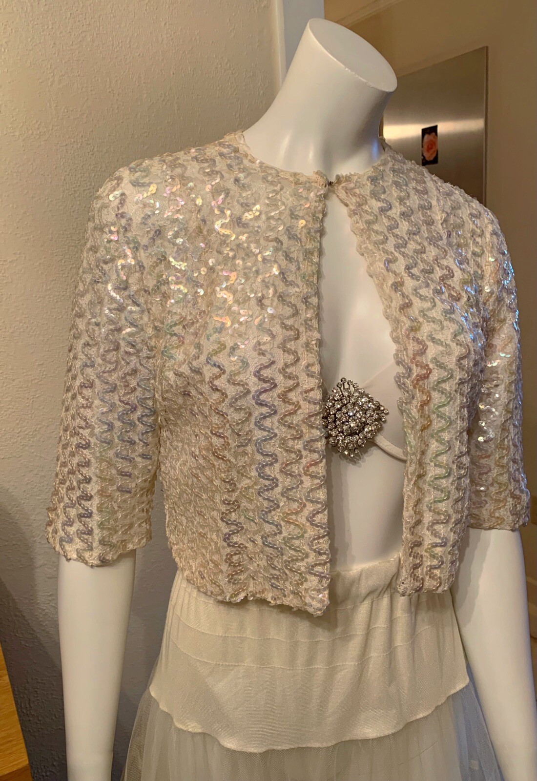 Vintage 1960s Stunning Ivory Lace Jacket w/Aurora Bor… - Gem