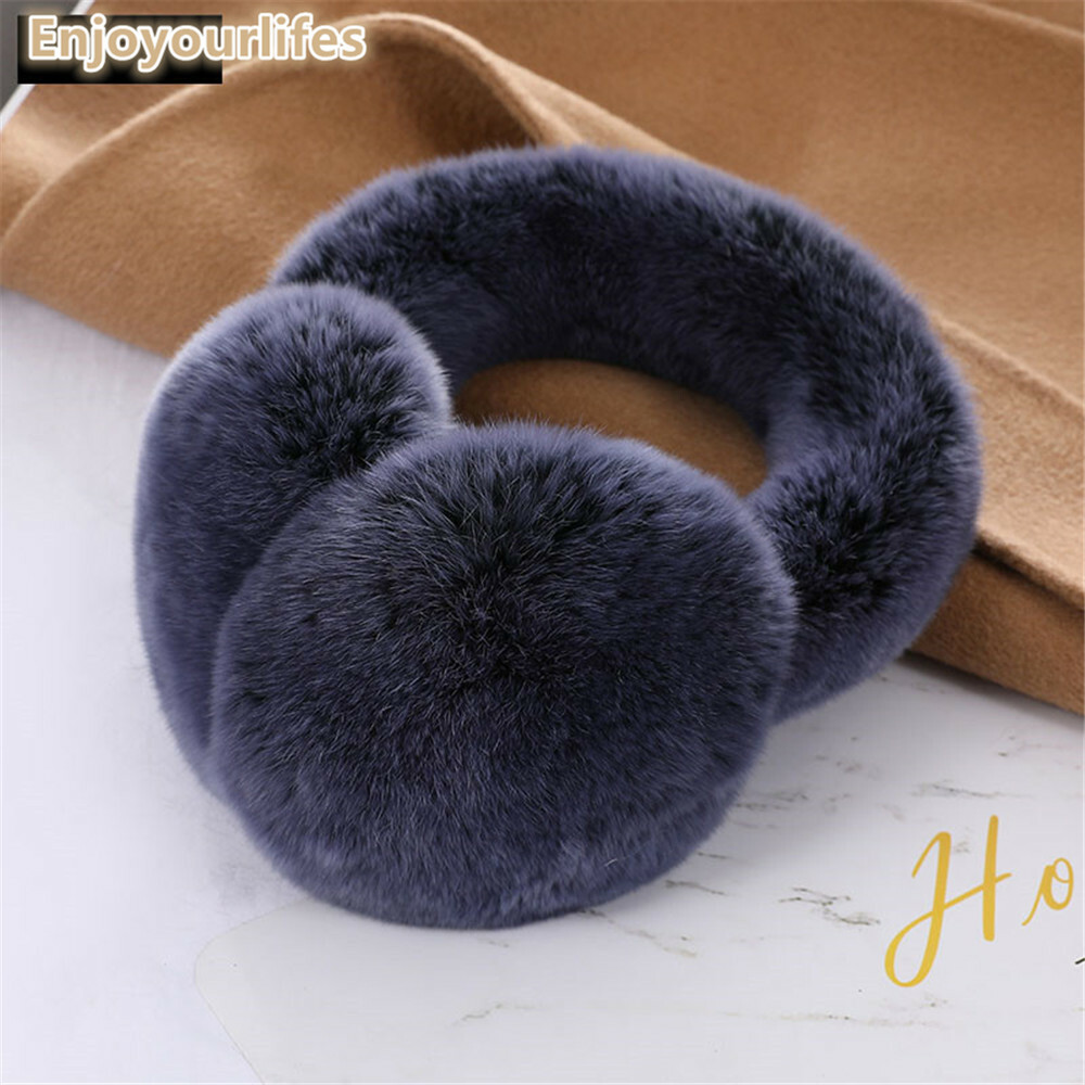 Double Side Fur Foldable Real Rabbit Fur Earmuffs Warm Ear Muffs Womens ...