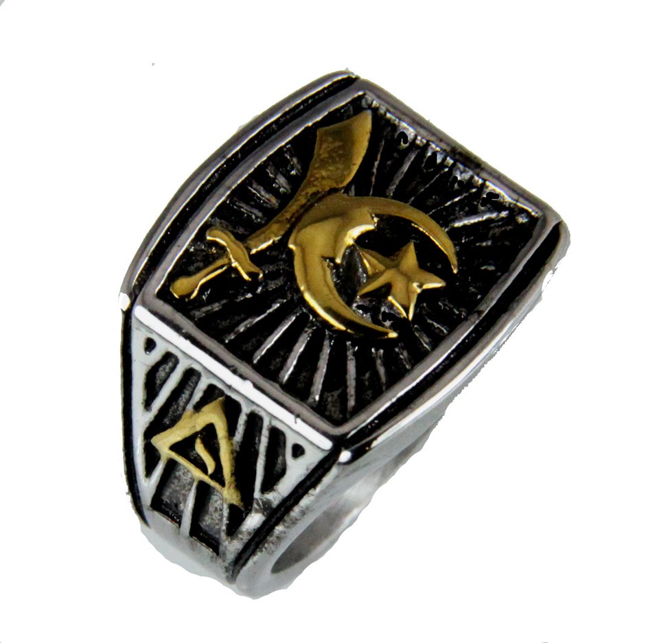 T61 Stainless Steel Shriner Ring 14 Degree Mason Shrine Noble Scimitar ...