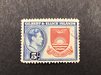 Gilbert & Ellis Islands 1938 KGVI. 5/- Blue & Red Lightly Used. P229 | eBay
