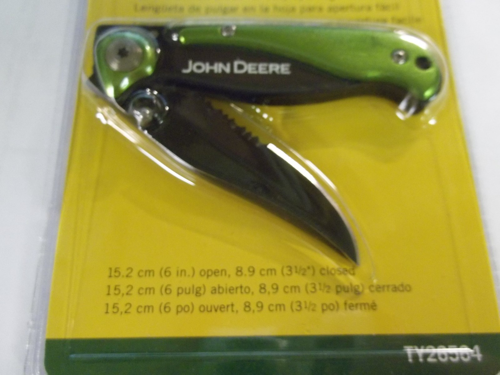 JOHN DEERE POCKET KNIFE BLACK SERRATED & STANDARD EDGE - PART # TY26564 ...