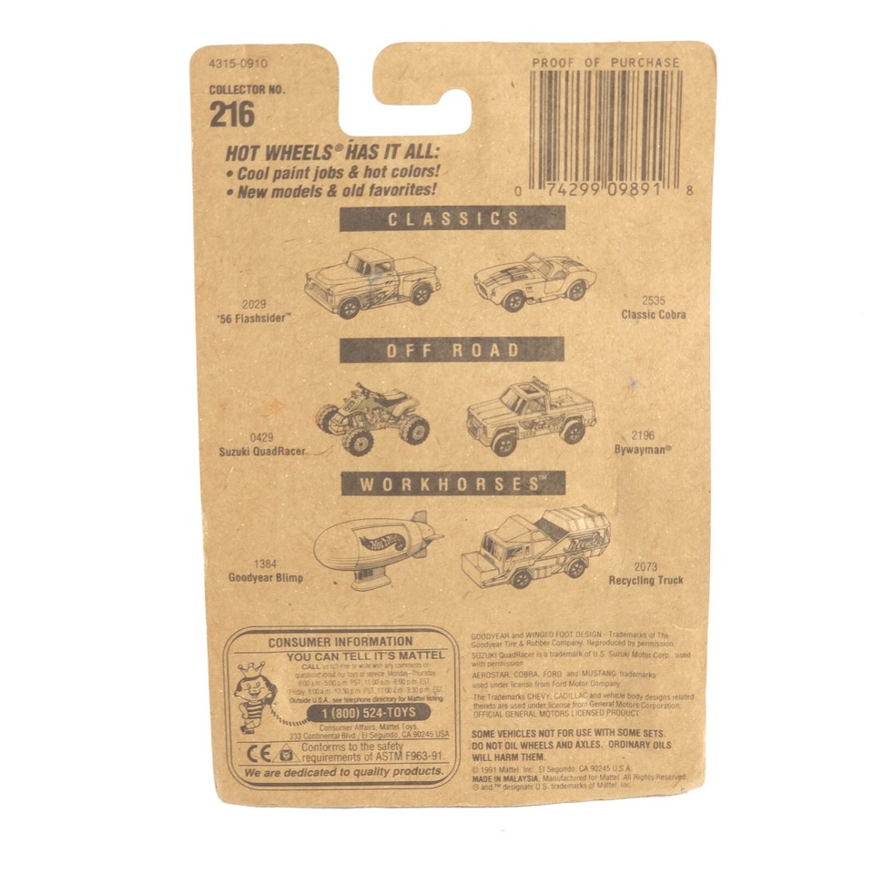 VTG 1991 Hot Wheels Fat Fendered '40 Blue Card Collector Number 216 MOC ...