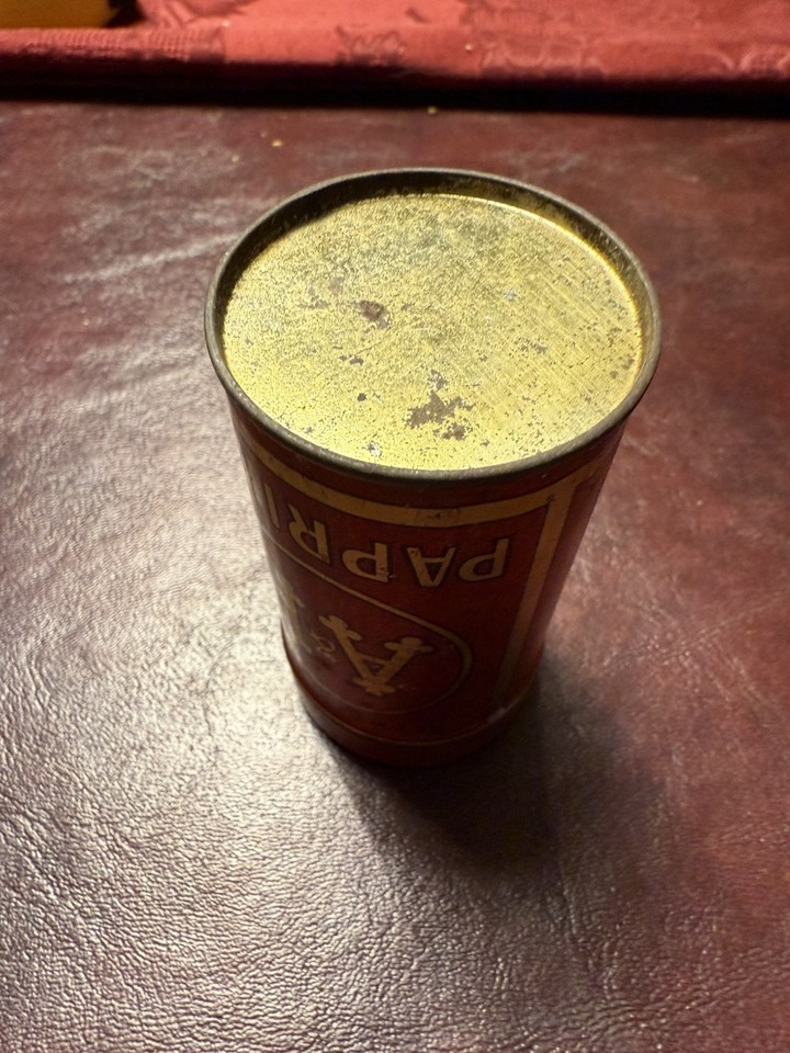 ANTIQUE Round A & P Paprika ALL METAL LITHOGRAPHED SPICE TIN CAN RED ...
