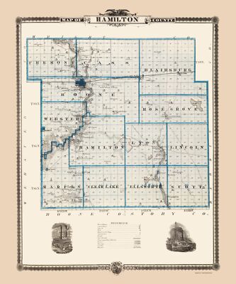 Historic County Map - Hamilton County Iowa - Andreas 1874 - 23 x 27.67 ...