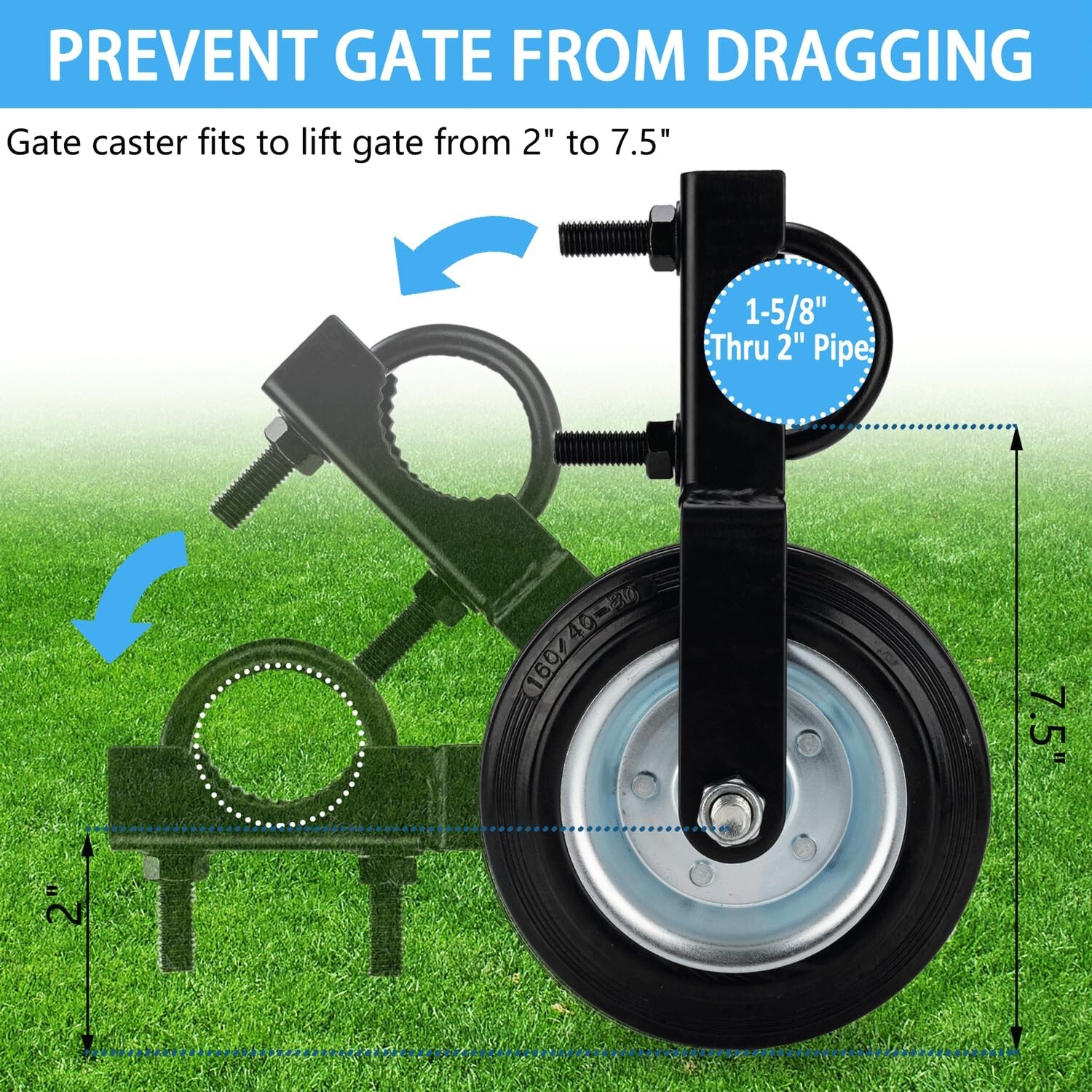 6 Inch Gate Wheel Gate Caster Kit with 1-5/8" Thru 2" Gate Frames Heavy ...