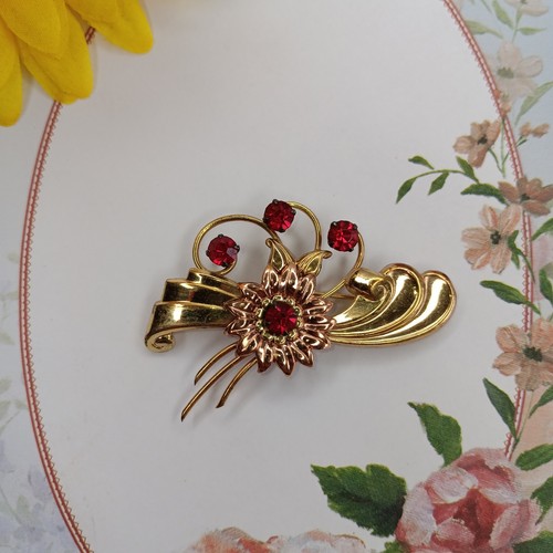 Vintage Harry Iskin 12K 1/20 Gold Filled Red Garnet Flower Bouquet ...
