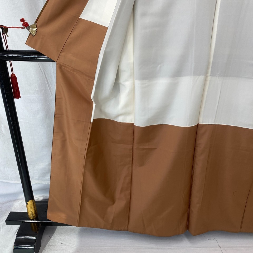 Japanese Vintage Kimono Polyester Brown Striped Traditional Authentic ...