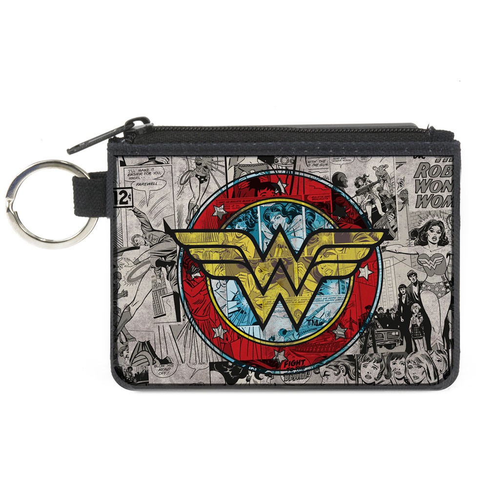 Canvas Zipper Wallet MINI X-SMALL Wonder Woman Logo/Comic Scenes Grays ...