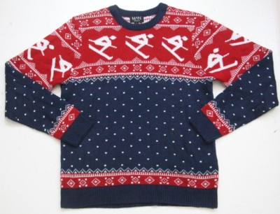 Large Boo Hoo Man Red Blue White Acrylic Mens Vintage Crewneck Sweater ...