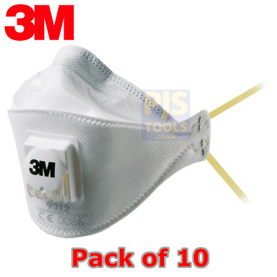 10 x 3m Aura 9312+ P1 fine dusts & mists respirator valved masks 9312 ...