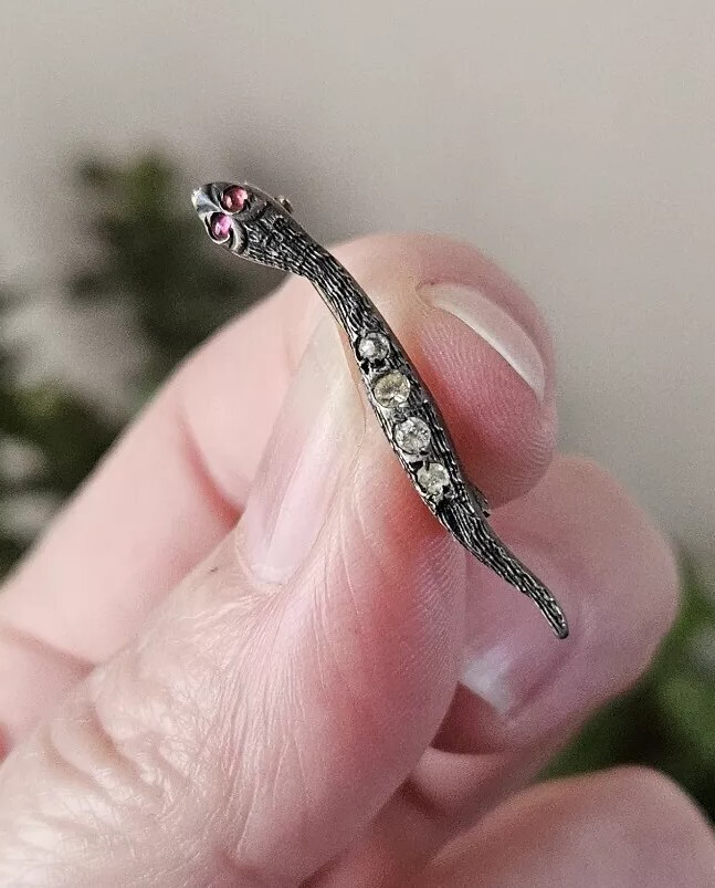 Victorian Art Nouveau Sterling Silver Snake Pin Brooc… - Gem