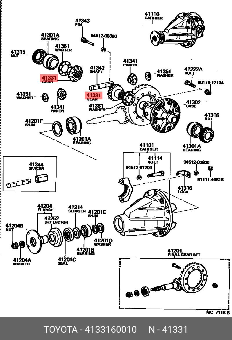 Genuine OE gear, rear differential side, 4133160010 for TOYOTA 41331 ...