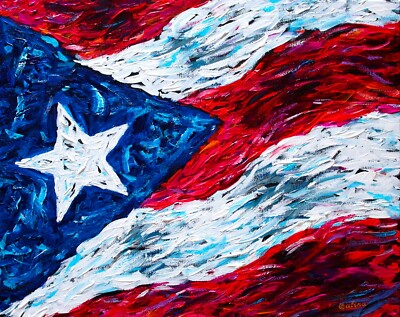 Flag of Puerto Rico - Patriotic Acrylic Original Painting on Stretched ...