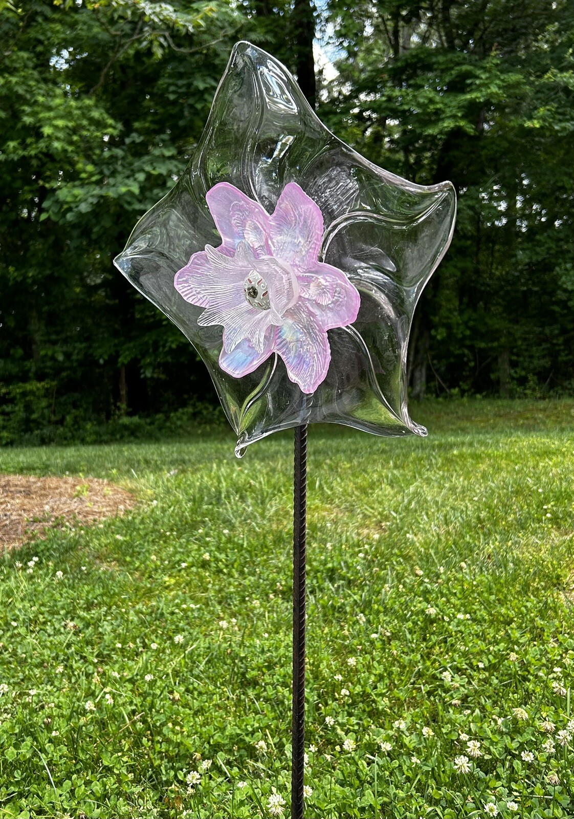 Oversized Pink Blossom Clear Glass Garden Flower Repurposed Suncatcher ...