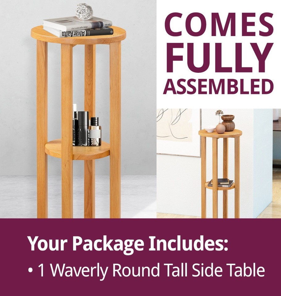 Round Plant Stand, Slim Tall Side Table, Wood Storage Tower Shelf in ...