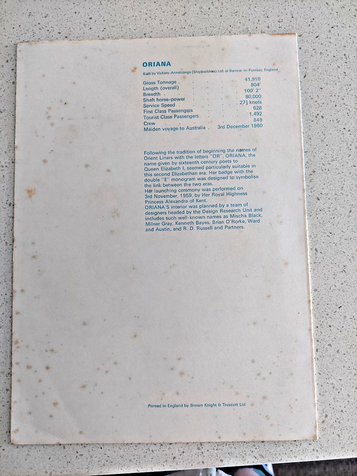1970 original P&O SS Oriana dinner menu & cruise log DATED & signed by ...