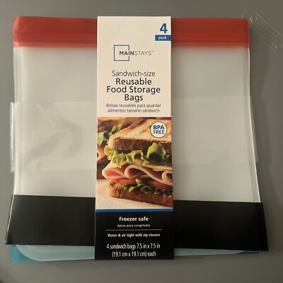 Mainstays Reusable Food Storage Bags / Sandwich Bags Pack Of 4 /Freezer ...
