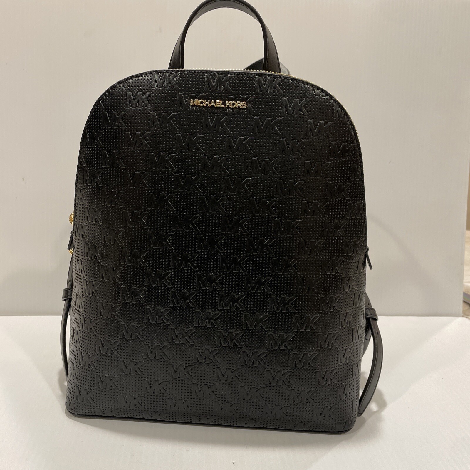 NEW $378 MICHAEL KORS Cindy Large Perforated Leather Backpack MK Logo ...