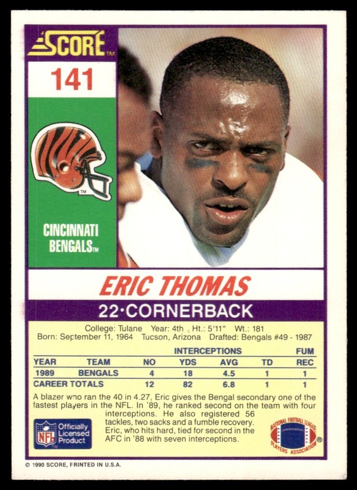 1990 Score Eric Thomas Cincinnati Bengals #141 | eBay