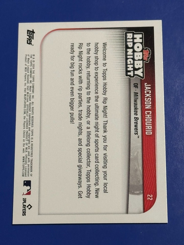 2024 Topps Hobby Rip Night Jackson Chourio RC #22 - Brewers -FREE ...