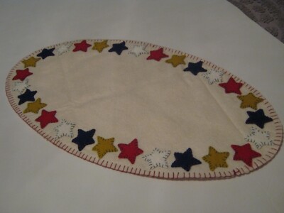 Primitive Wool Applique Americana Stars Penny Rug/Candle Table Runner ...