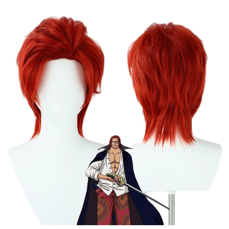 One Piece Shanks Wigs Red Short Straight Heat Resistant Fiber Anmie ...