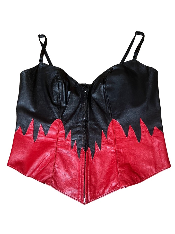 Vintage Sexy Leather Red Flame Corset Top Set Skirt Size 14 Large | eBay