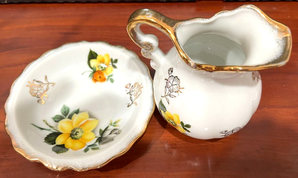 Vnt Pitcher & Saucer Porcelain Floral Gold Gilded Enesco Bowl Imports ...