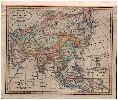 ASIA map original with delicate hand colour engraved by Benjamin Baker ...