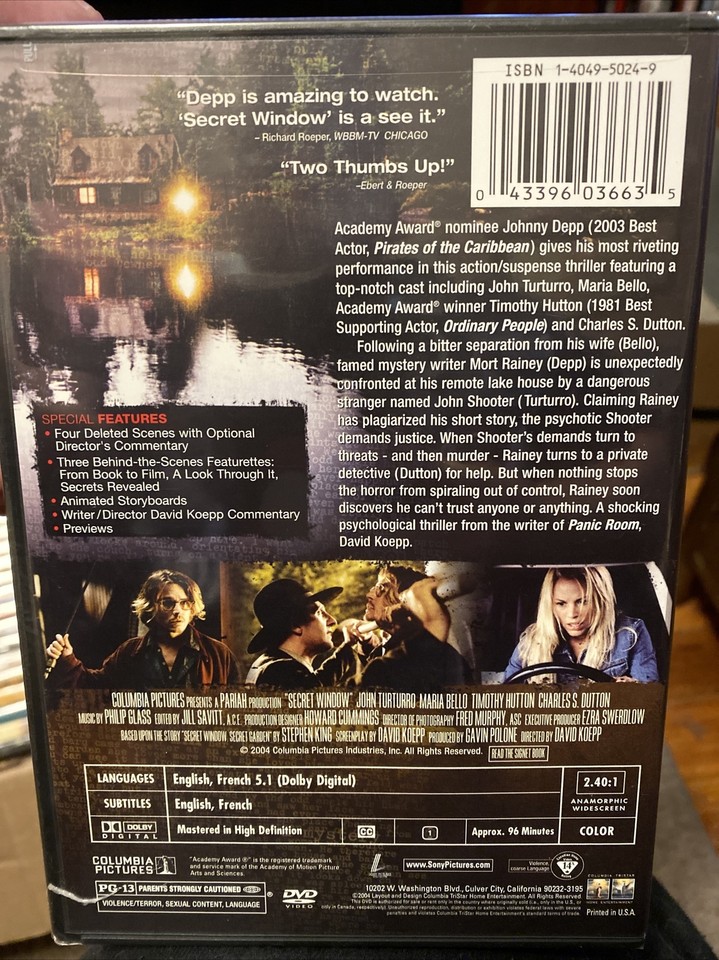 Secret Window (DVD, 2004) 43396036635| eBay