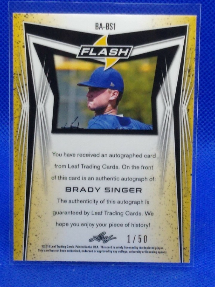 Brady Singer 2018 Leaf Flash BLUE AUTOGRAPH #BA-BS1 ***1/50*** | eBay