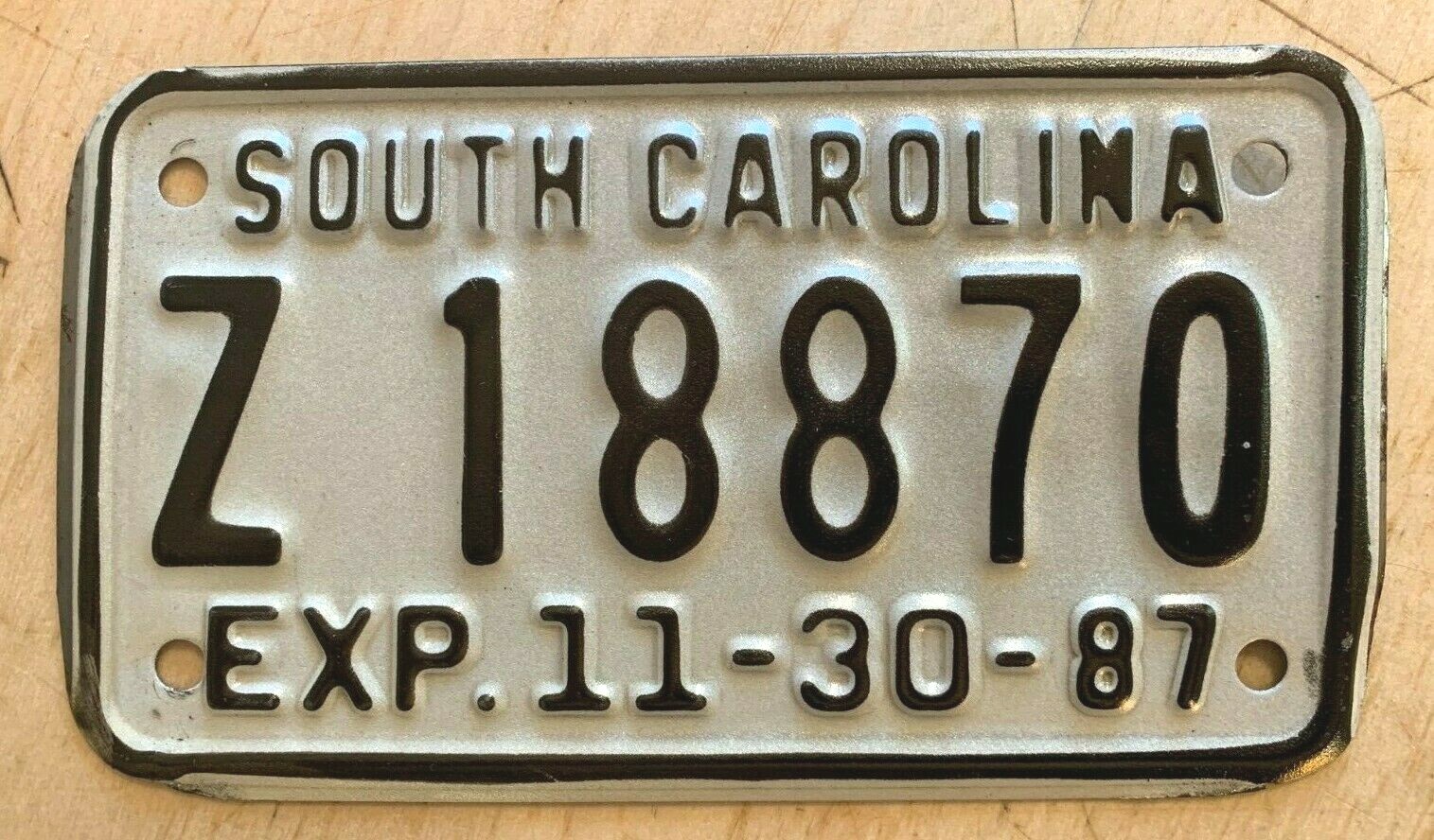 1987 SOUTH CAROLINA MOTORCYCLE CYCLE LICENSE PLATE " Z 18870 " SC 87 | eBay