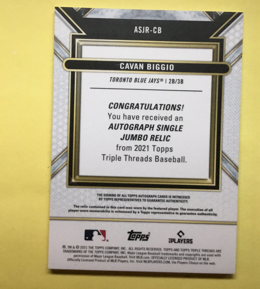 2021 Topps Triple Threads Cavan Biggio Jumbo Auto Autograph Relic Gold ...