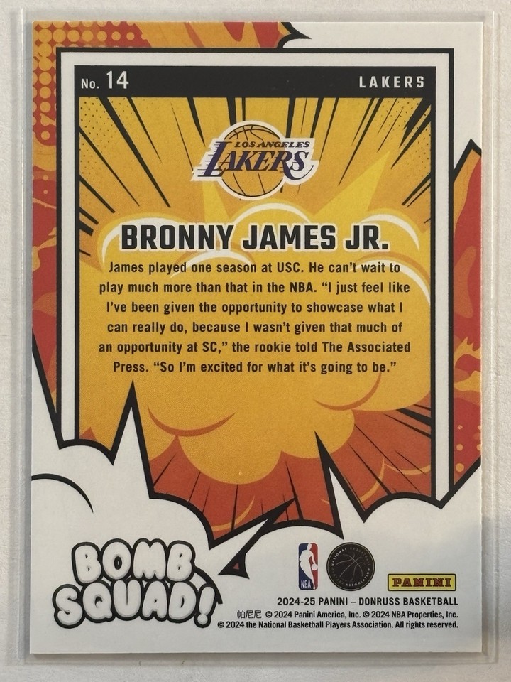 2024-25 Donruss Bronny James Jr. Bomb Squad RC Rookie #14 Lakers | eBay