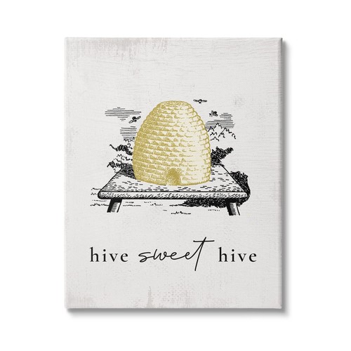 Sweet Hive Vintage Beehive Illustration Bee Pun Canvas Wall Art, 16 x ...