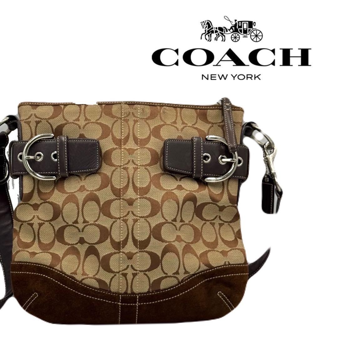 COACH Signature x Suede Belt Clasp Shoulder Bag, Auth… - Gem