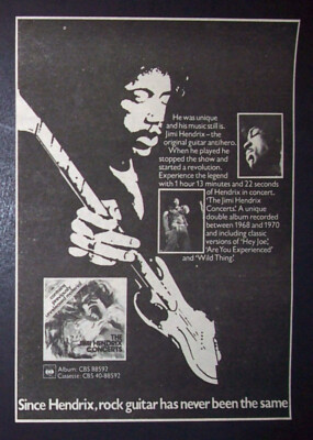 Jimi Hendrix The Jimi Hendrix Concerts 1982 Small Poster Type Ad ...