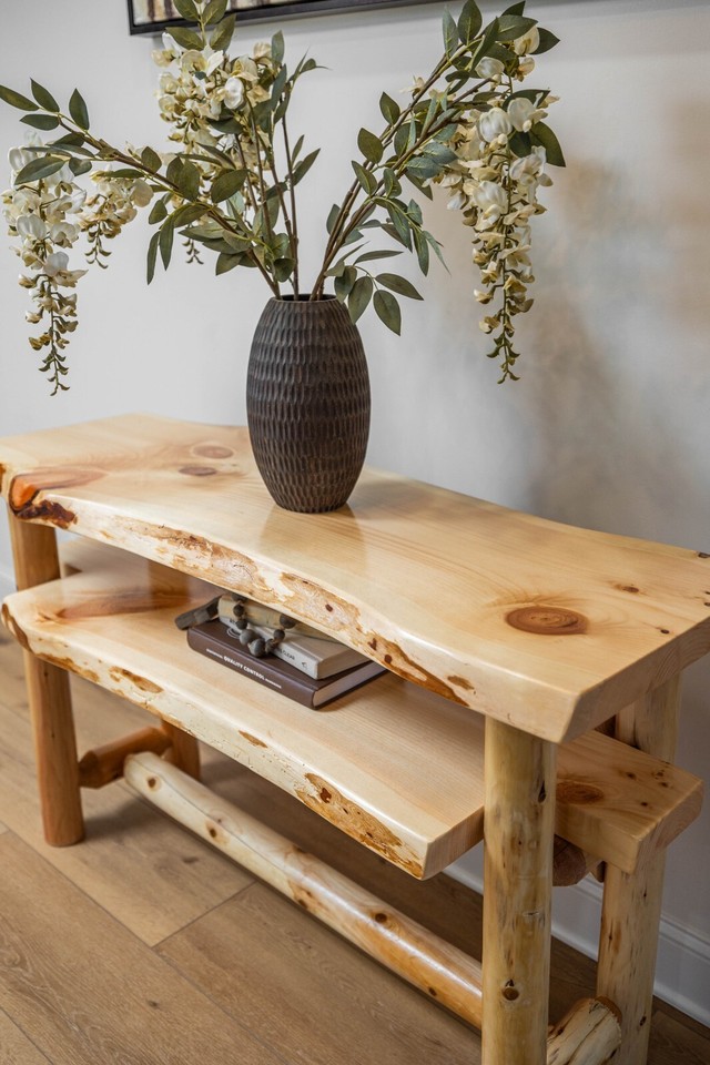 Southern Rustic Logwerks Log Console Table with Shelf Live Edge | eBay