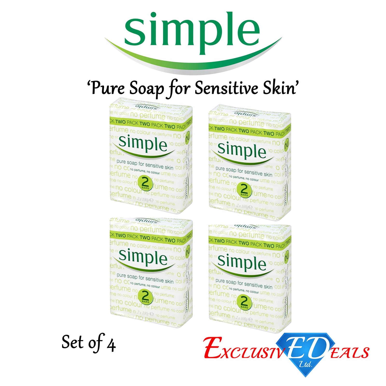 Simple Pure Soap Bar Face & Body Soap For Sensitive Skin Twin Pack 8 x ...